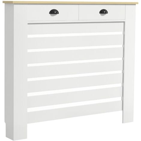 HOMCOM Radiator Cover with Drawer, Horizontal Slat, 111cm, White