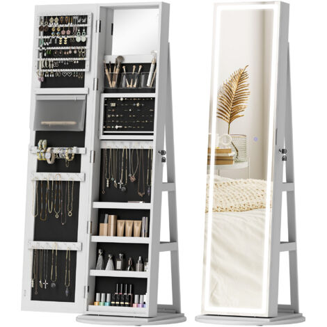 HOMCOM Jewellery Cabinet, Full Length Mirror with Storage, White