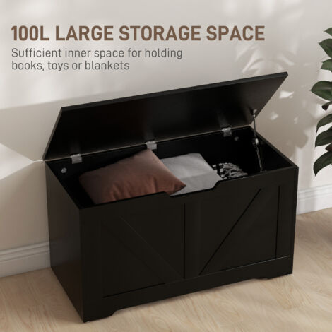 HOMCOM Storage Trunk for Living Room, with Safety Hinges, 80cm, Black