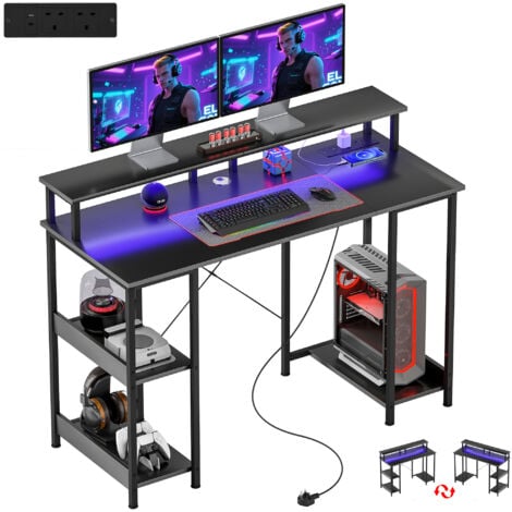 HOMCOM Computer Desk Reversible Home Office Desk with Storage Grey