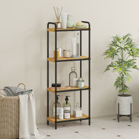 HOMCOM 4-Tier Bamboo Bathroom Shelf, Freestanding Shelving Unit, Natural