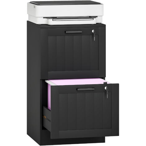 HOMCOM 2 Drawer File Cabinet with Lock and Adjustable Hanging Bars, Black