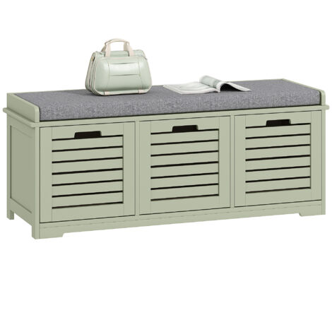 HOMCOM 3-Door Shoe Storage Bench Cushion Seat Slatted Doors, Green