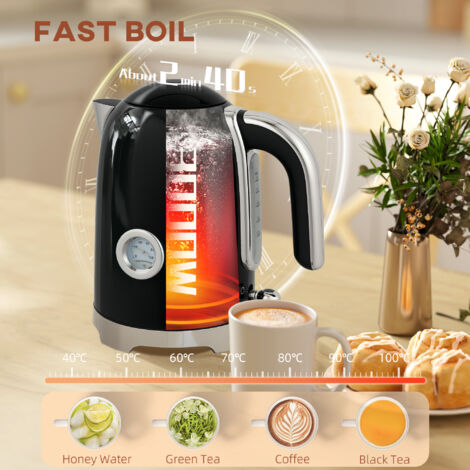 HOMCOM Kettle and Toaster Set with Temperature Gauge, Crumb Tray, Black