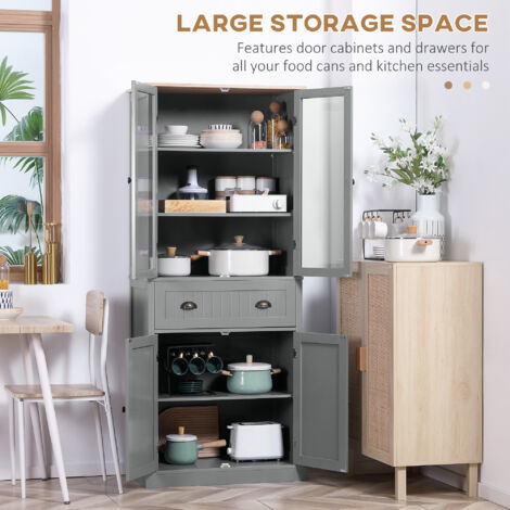 HOMCOM Tall Kitchen Cupboard, 5-tier Storage Cabinet with Adjustable ...