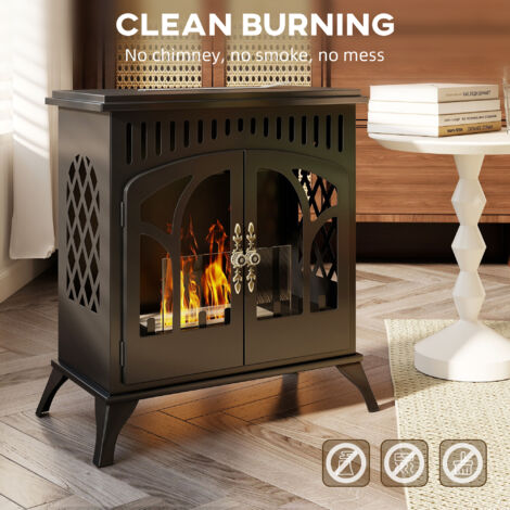 "HOMCOM 22"" Bio Ethanol Fireplace Stove, Ethanol Fire Burner with Door"
