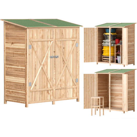 Outsunny Garden Storage Shed Tool Organizer w/ Table, 140x75x157cm, Natural