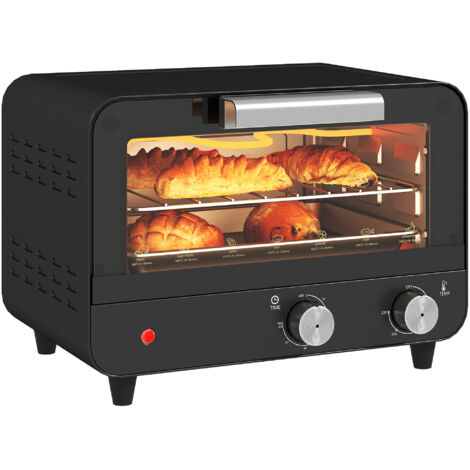 HOMCOM Small Toaster Oven, 12L Mini Countertop Oven with Glass Door, Black