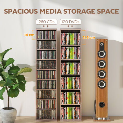 HOMCOM 260 CD Storage Unit 120 DVD Storage Tower with 9 Compartments ...