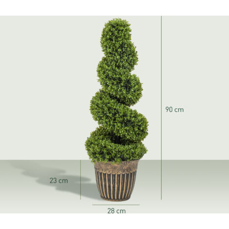 HOMCOM Set of 2 Potted Artificial Plants, Topiary Spiral Boxwood Trees ...