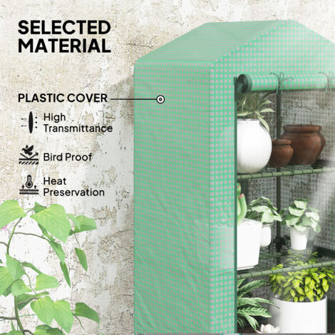 Outsunny 3 Tier Mini Greenhouse Grow House w/ Roll Up Door, Green