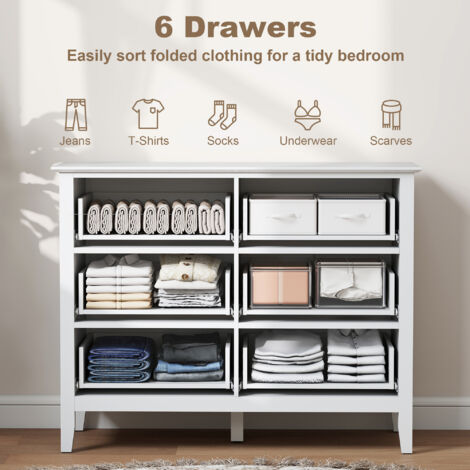 HOMCOM Fluted Chest of Drawers 6 Drawer Dresser for Bedroom Hallway White