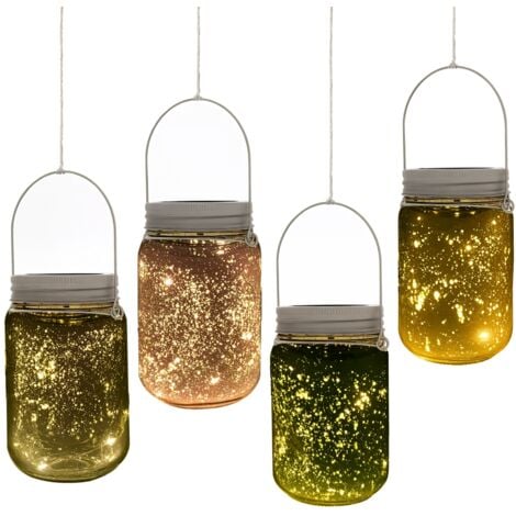 Outsunny 4-Pcs Glass Jar String Light w/ Handle Solar Power LED Multi Color