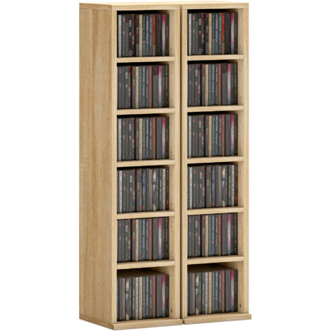 HOMCOM Set of 2 CD Storage Units DVD Shelf with Adjustable Shelves, Oak