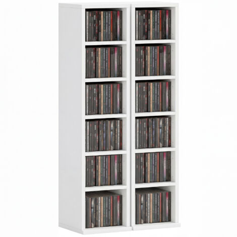 HOMCOM Set of 2 CD Storage Units DVD Shelf with Adjustable Shelves, White