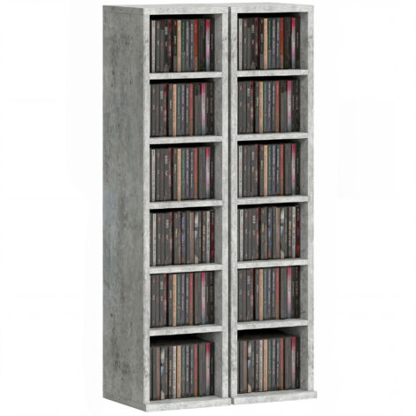 HOMCOM Set of 2 CD Storage Units DVD Shelf with Adjustable Shelves, Grey