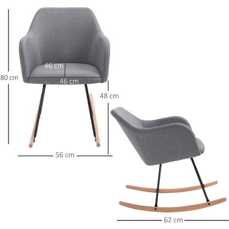 HOMCOM Linen Look Rocking Chair w/ Solid Wood Curved Legs Padded Seat ...