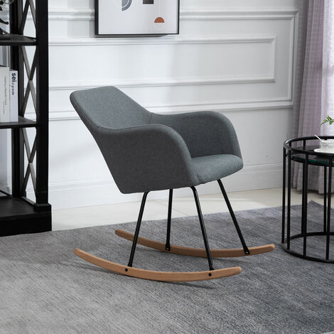 HOMCOM Linen Look Rocking Chair w/ Solid Wood Curved Legs Padded Seat ...