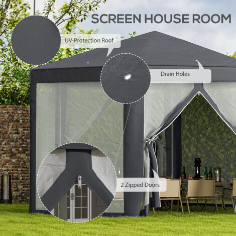 Outsunny Garden Hexagonal Gazebo Patio Outdoor Canopy Patio Party Tent Grey