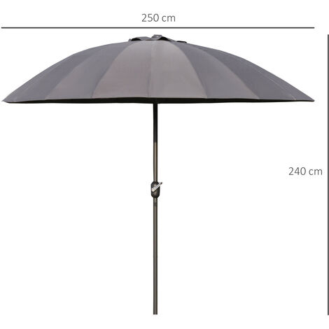 Outsunny 2.5m Round Curved Adjustable Parasol Sun Umbrella Metal Pole Grey