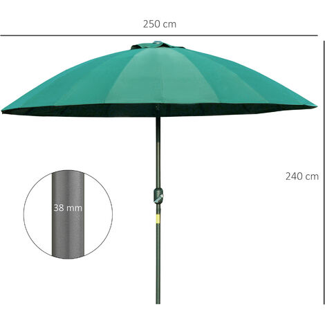 Outsunny 2.5m Round Curved Adjustable Parasol Sun Umbrella Metal Pole Green