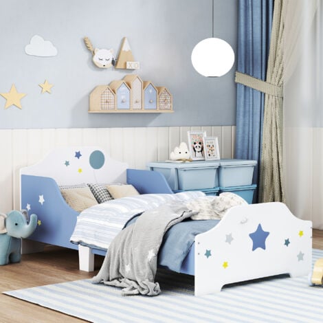 HOMCOM Kids Star Balloon Single Bed Frame w/ Guardrails Slats Bedroom ...