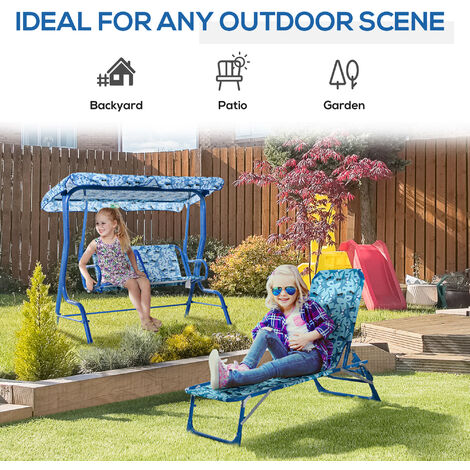 Outsunny 2 Seater Kids Swing Chair Double Garden Swing Seat w/ Belt ...