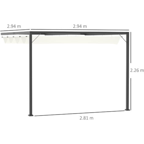 Outsunny Outdoor Lean To Pergola Retractable Canopy Wall Mounted Gazebo Cream