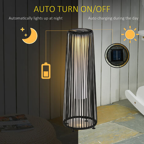 Outsunny Garden Solar Powered Lights Woven Wicker Lantern Auto On/Off Black