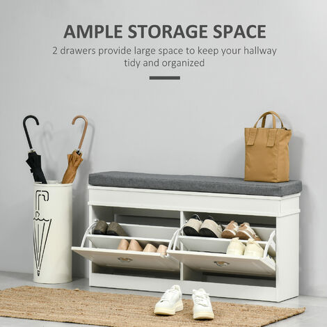 HOMCOM Shoe Storage Bench with Seat Cushion Cabinet Organizer with 2 Drawers