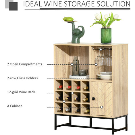 HOMCOM Wine Cabinet for 12 Bottles Freestanding Wine Rack Sideboard ...