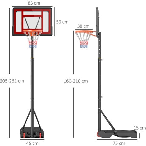 HOMCOM Basketball Stand 160-210cm Adjustable Height Sturdy Hoop w ...