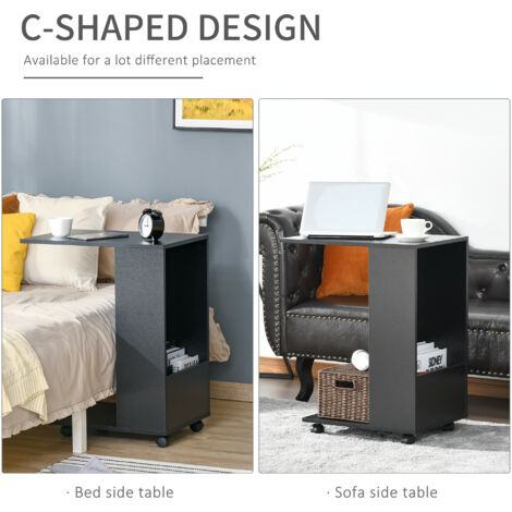 HOMCOM Mobile Sofa Side Table for Laptop Coffee w/ Storage and Casters ...
