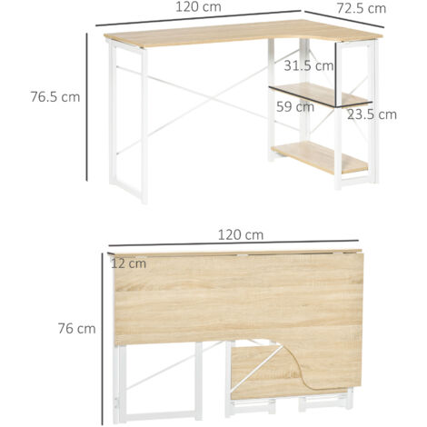 HOMCOM L-Shape Folding Computer Desk Study Workstation with 2 Shelves ...