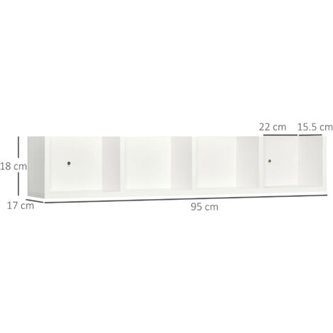 HOMCOM Wall Mount Storage Shelf CD Media Storage Rack with 4 Cubes White