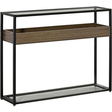 HOMCOM Industrial Style Console Table Sofa Table with Tempered Glass Top