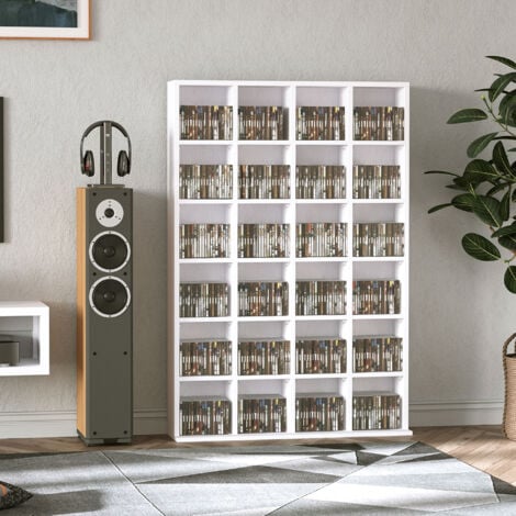 HOMCOM CD DVD Media Storage Shelves Display Shelf Racks Wooden Frame White