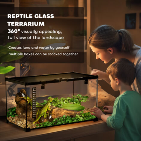 PawHut Glass Reptile Terrarium Insect Breeding Tank with Thermometer ...