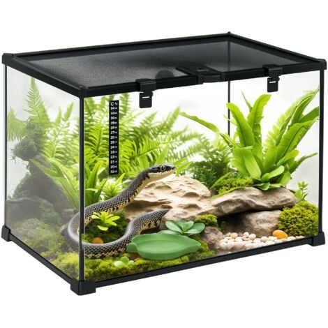 PawHut Glass Reptile Terrarium Insect Breeding Tank with Thermometer ...
