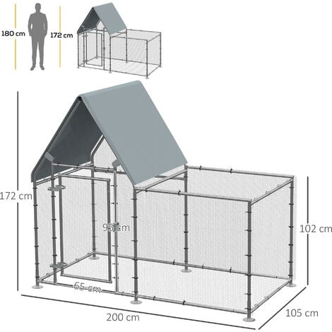 PawHut Walk In Chicken Run, Large Poultry Coop Cage Hen House Rabbit ...