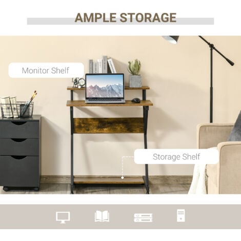 HOMCOM Home Office Computer Desk w/ Storage, Gaming Writing Table Brown ...