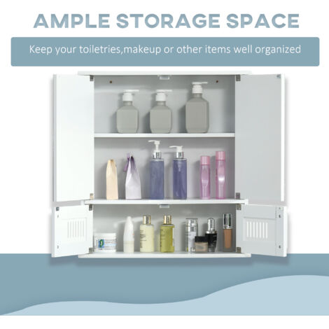 kleankin Bathroom Mirror Cabinet Wall Mount Storage Unit Double Doors White