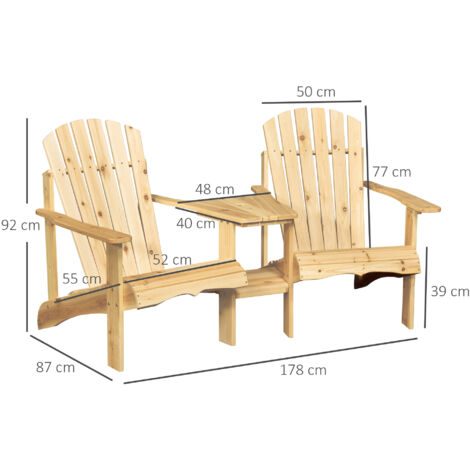 Outsunny Wooden Double Adirondack Chair w/ Center Table & Umbrella Hole ...