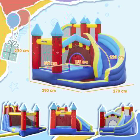 Outsunny Kids Bouncy Castle w/ Slide, Pool, Trampoline, Climbing Wall ...