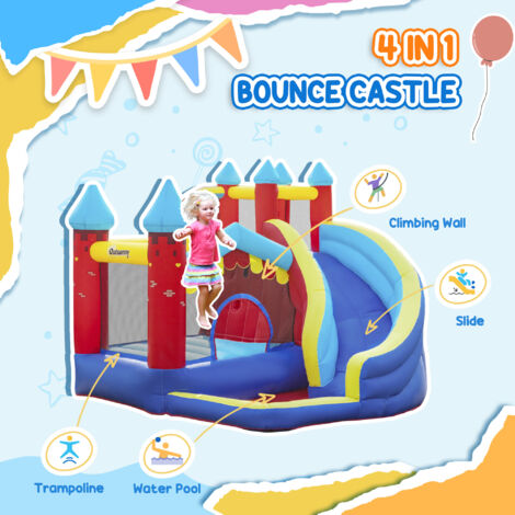 Outsunny Kids Bouncy Castle w/ Slide, Pool, Trampoline, Climbing Wall ...