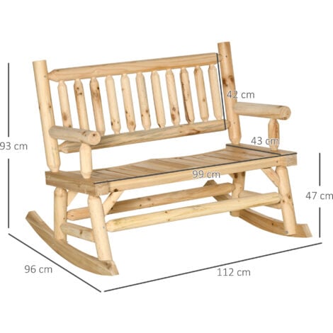Outsunny Fir Wood Rocking Bench Wooden Patio 2-Person Outdoor Rocker ...