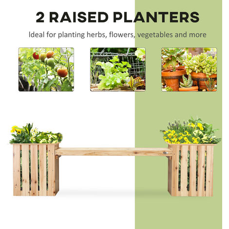 Outsunny Garden Planter & Bench Combination Planter Box Garden Bench Natural wood