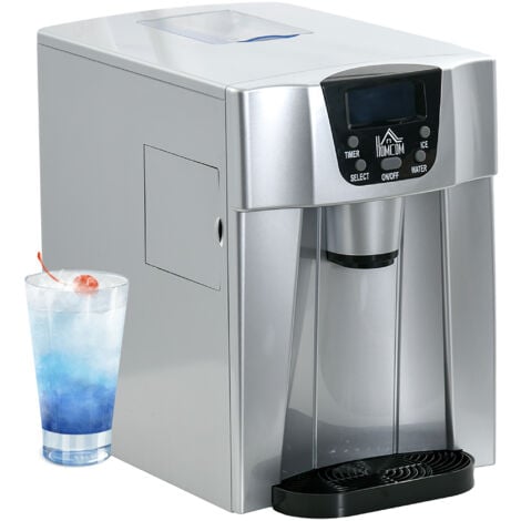 HOMCOM Ice Maker Machine and Water Dispenser No Plumbing Required Silver