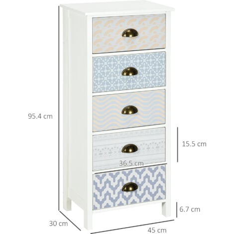 HOMCOM Bedroom Chest of Drawers, 5-Drawer Tallboy Dresser with Metal ...