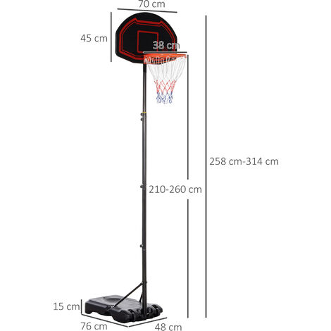 HOMCOM Outdoor Adjustable Basketball Hoop Stand w/ Wheels and Stable ...
